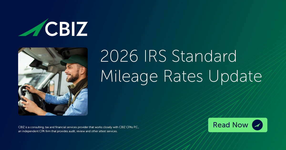 2026 IRS Standard Mileage Rates Update | CBIZ