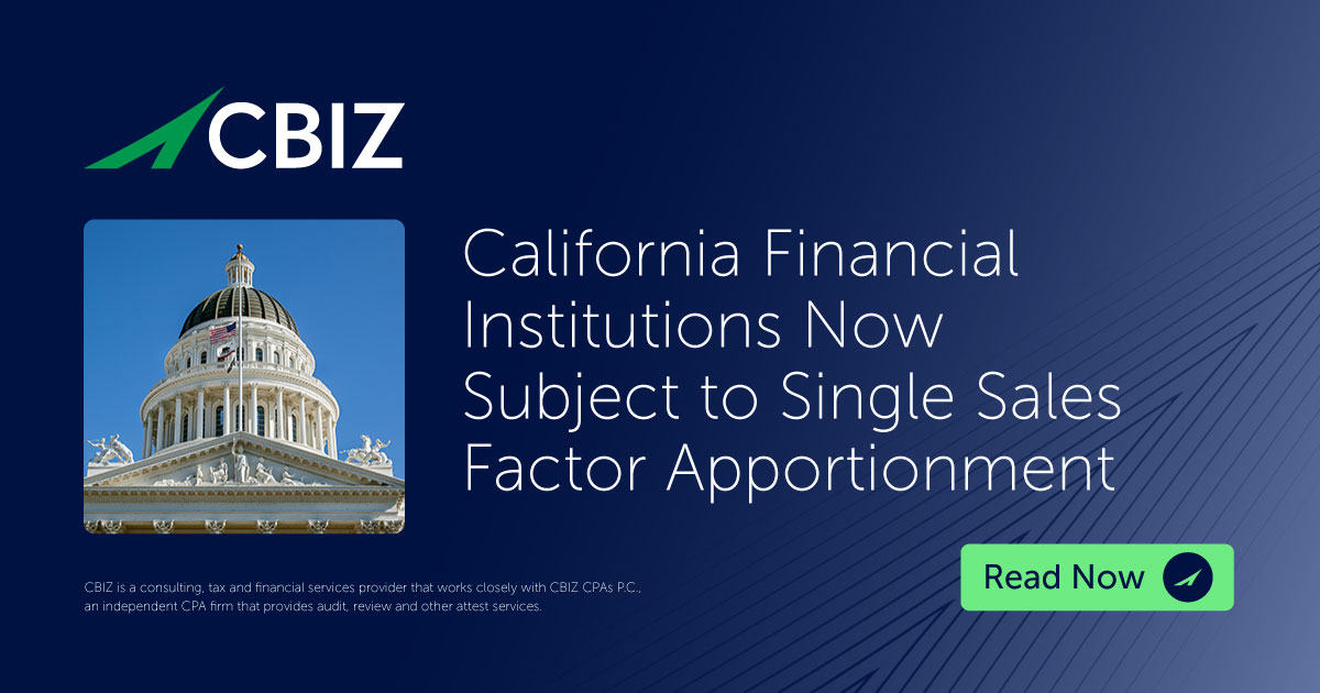 California Financial Institutions: 2025 Single Factor Apportionment ...