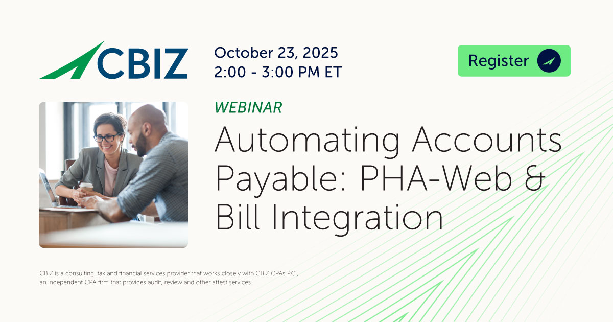Automating Accounts Payable: PHA-Web & Bill Integration | CBIZ